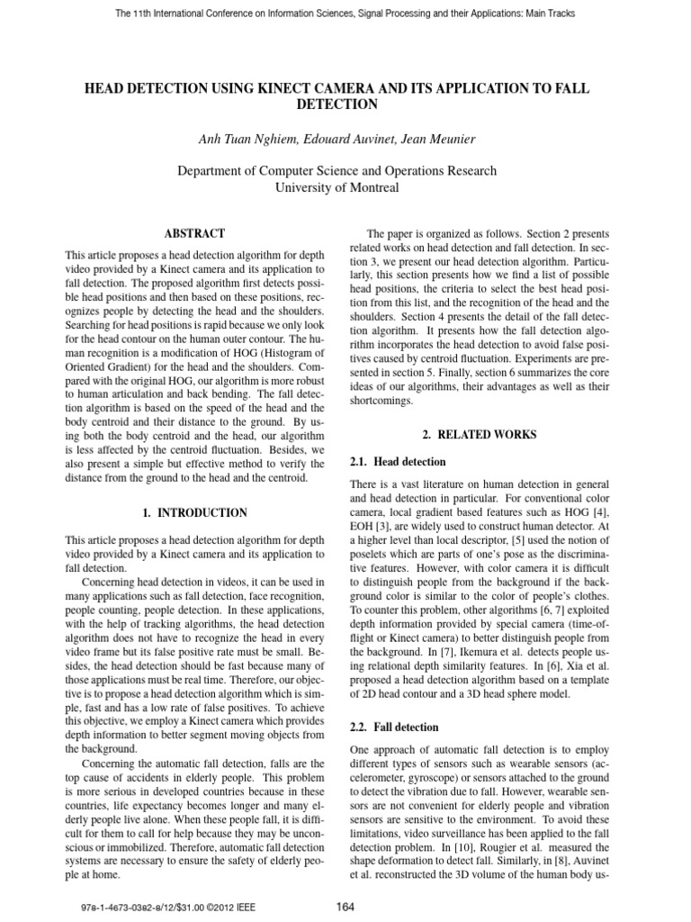 Head Detection Using Kinect Camera and Its Application To Fall | PDF | Circle | Contour Line