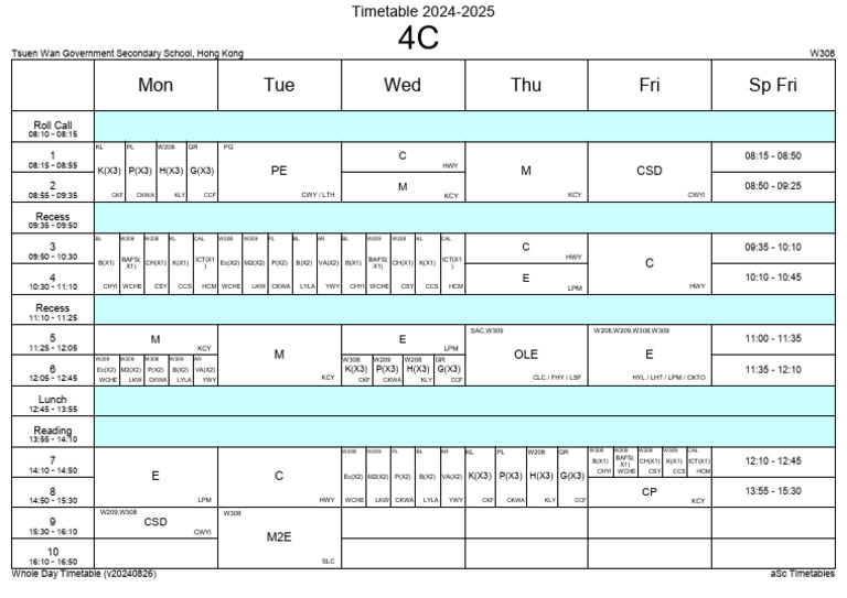 Mon Tue Wed Thu Fri SP Fri: PE M CSD | PDF