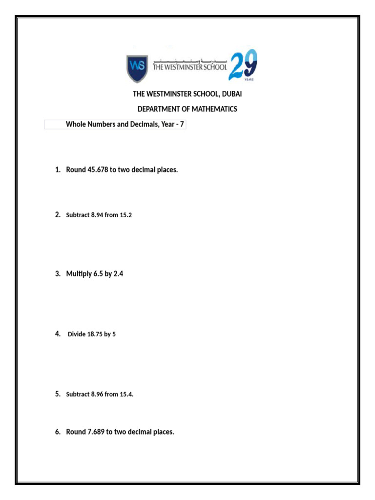 Rounding Numbers Decimals Year - 7 Worksheet | PDF | Teaching Methods ...