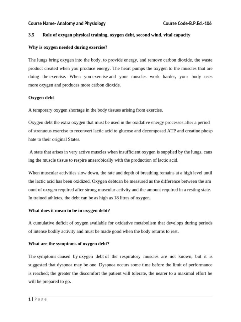 Oxygen Debt and Second Wind Explained | PDF | Exhalation | Pulmonology