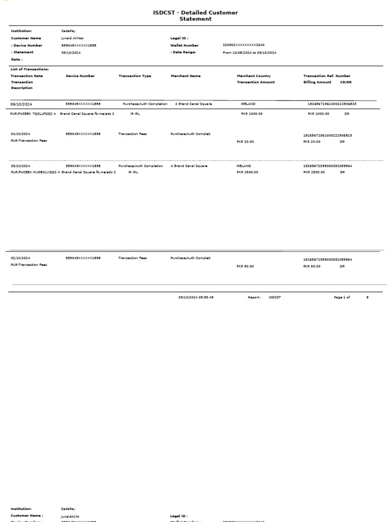 SadaPay Customer Statement Summary | PDF | Debits And Credits | Banking