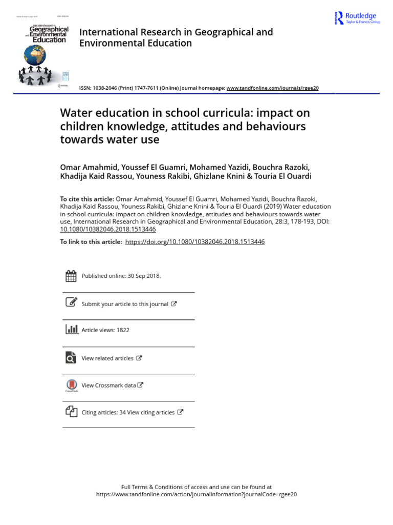 Water Education in School Curricula Impact On Children Knowledge ...