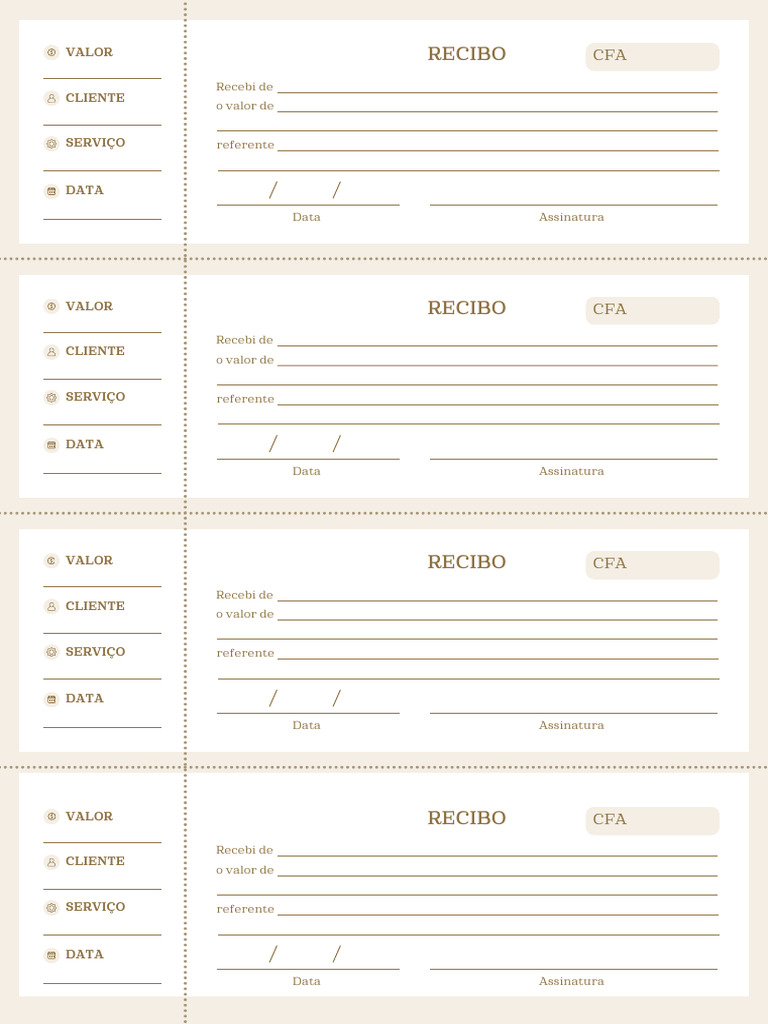 A4 Bloco Talão de Recibo Simples Bege | PDF