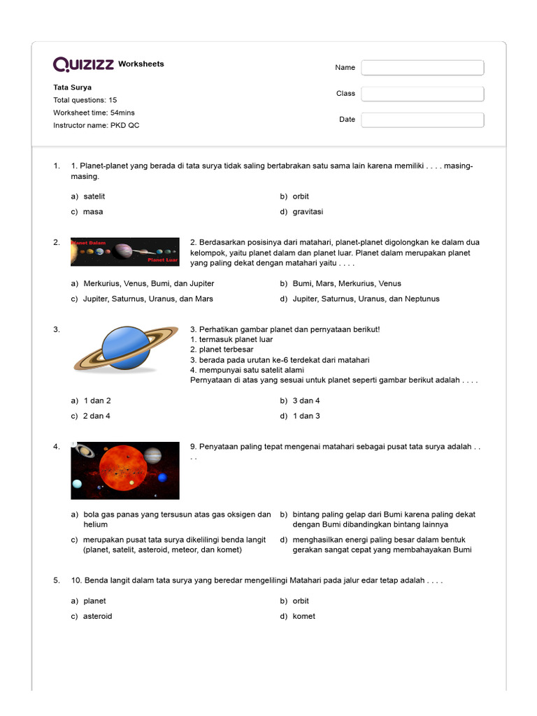Tata Surya - Quizizz | PDF | Dewasa Muda