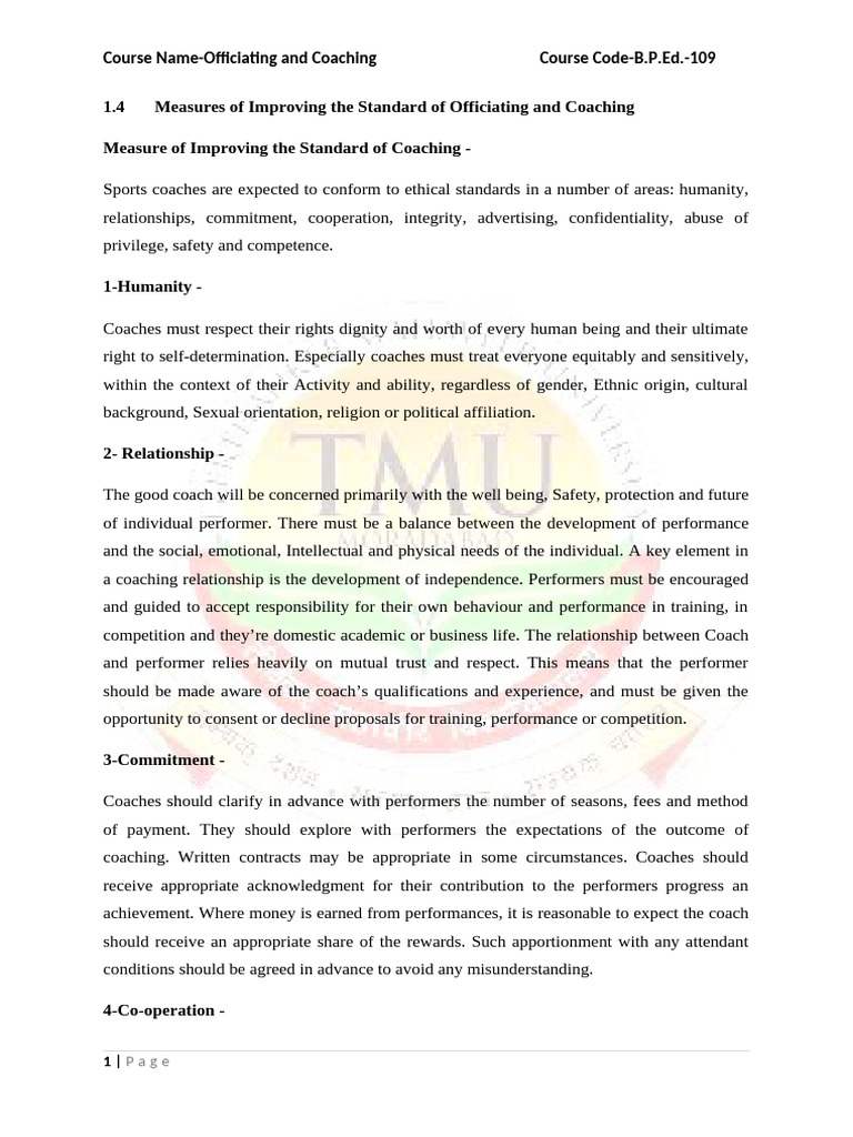 1.4 Measures of Improving The Standard of Officiating and Coaching ...