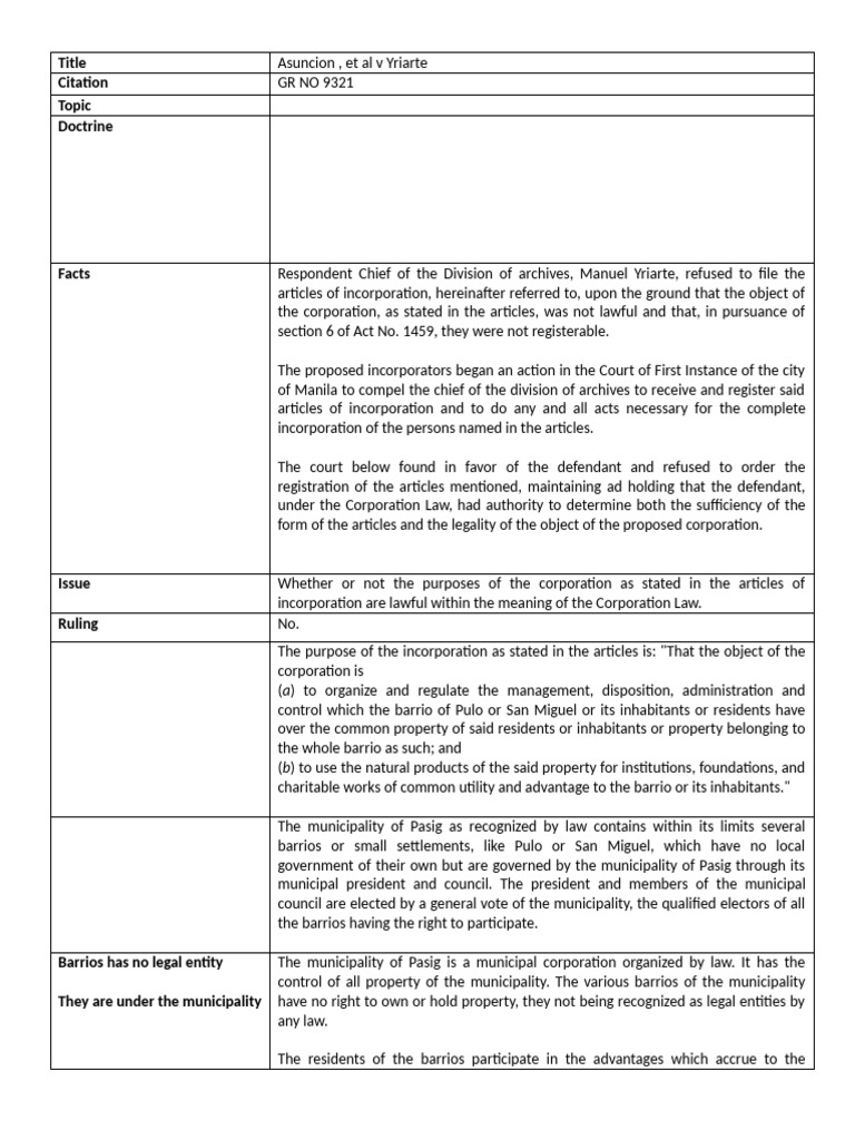 GR NO 9321 Asuncion, Et Al V Yriarte | PDF | Government | Common Law