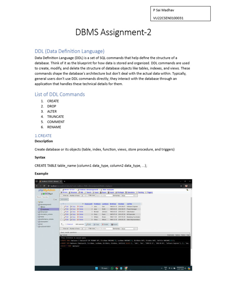 VU22CSEN0100031 DBMS Assignment2 | PDF | Computer Programming | Information Retrieval