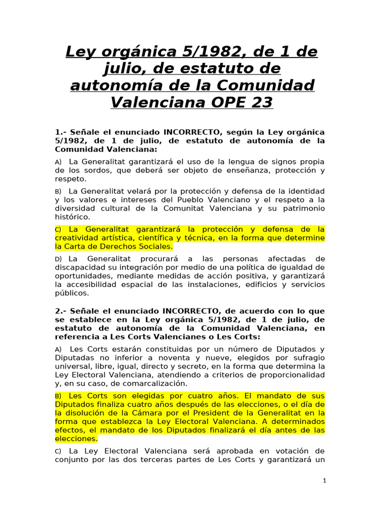 Ley Orgánica 5 1982 Estatuto de Autonomía Ope 23 | PDF | Legislador ...
