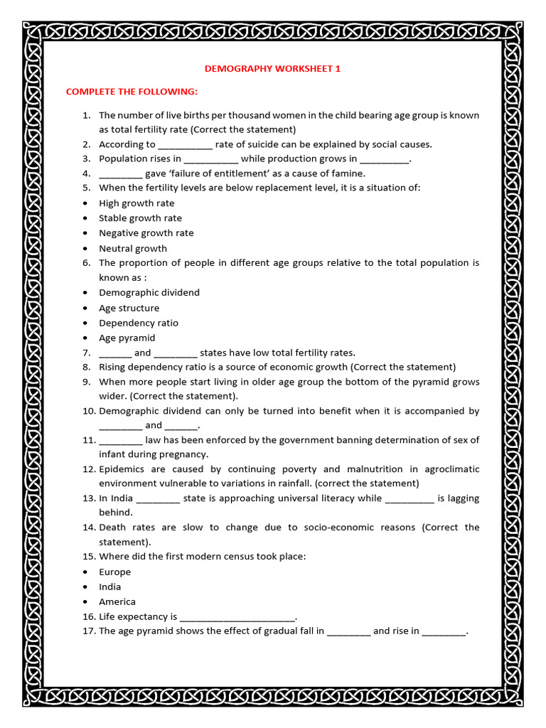 Demography Practice Worksheet 1 | PDF | Demography | Environmental Social Science