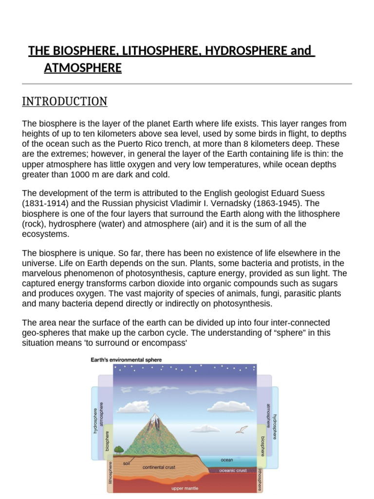 THE BIOSPHERE, LITHOSPHERE, HYDROSPHERE and ATMOSPHERE | PDF | Rock ...