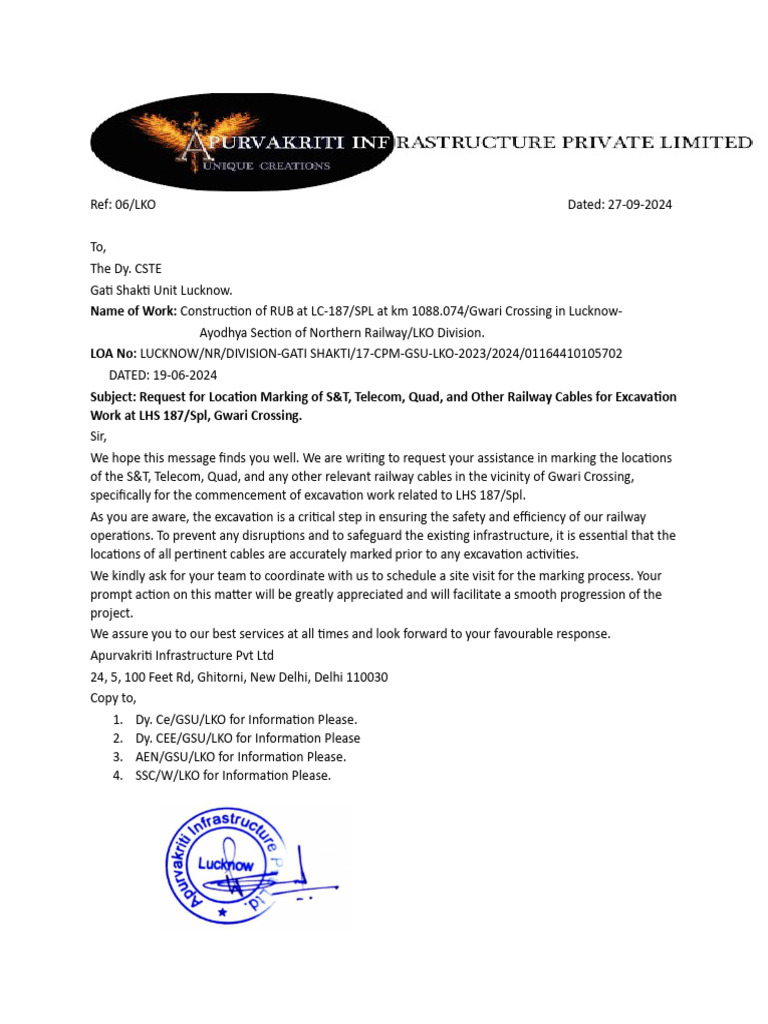 06 Regarding Railway Cables Marking Dy CSTE | PDF | Business | Computers