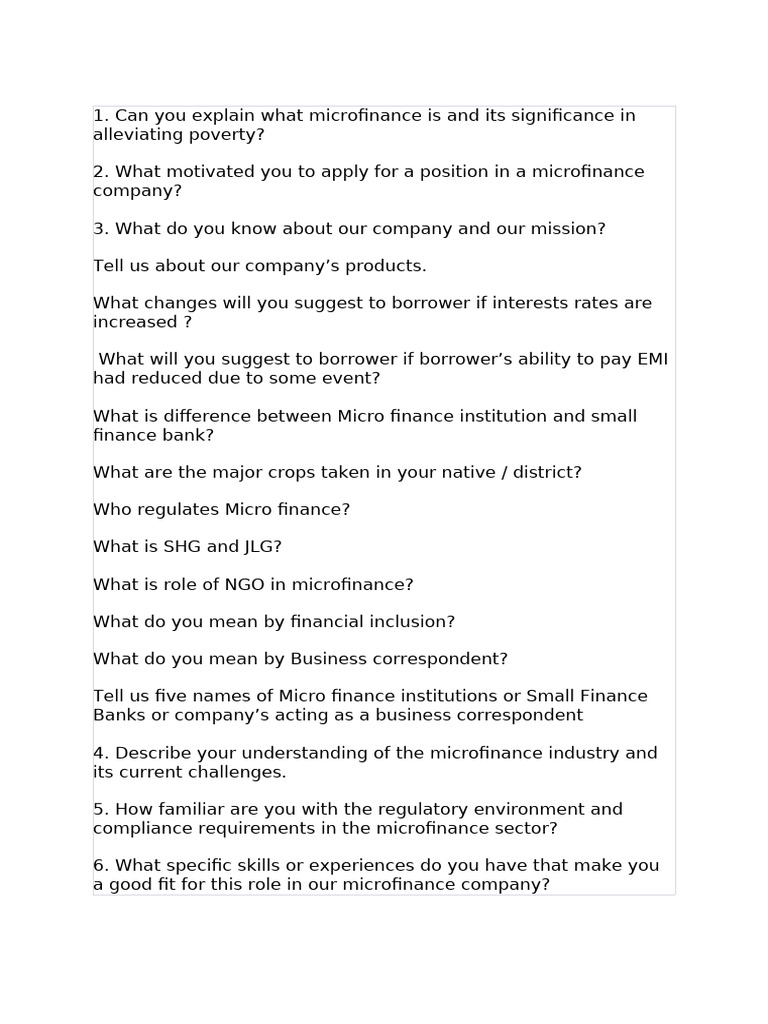 Assignment Questions - Micro Finance | PDF
