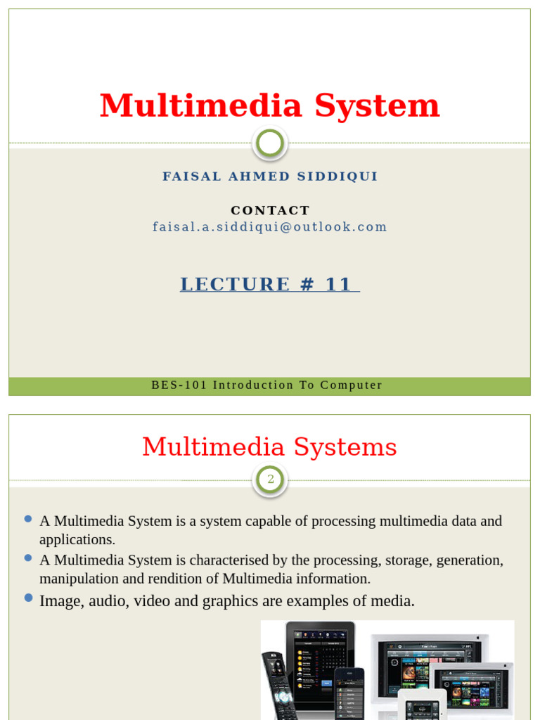 [Lecture - 14] Multimedia Systems...brief introduction | PDF | Data Compression | Information ...