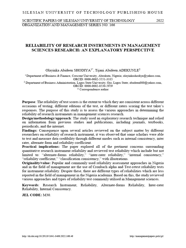 Reliability of tools pdf | PDF | Evaluation | Scientific Method