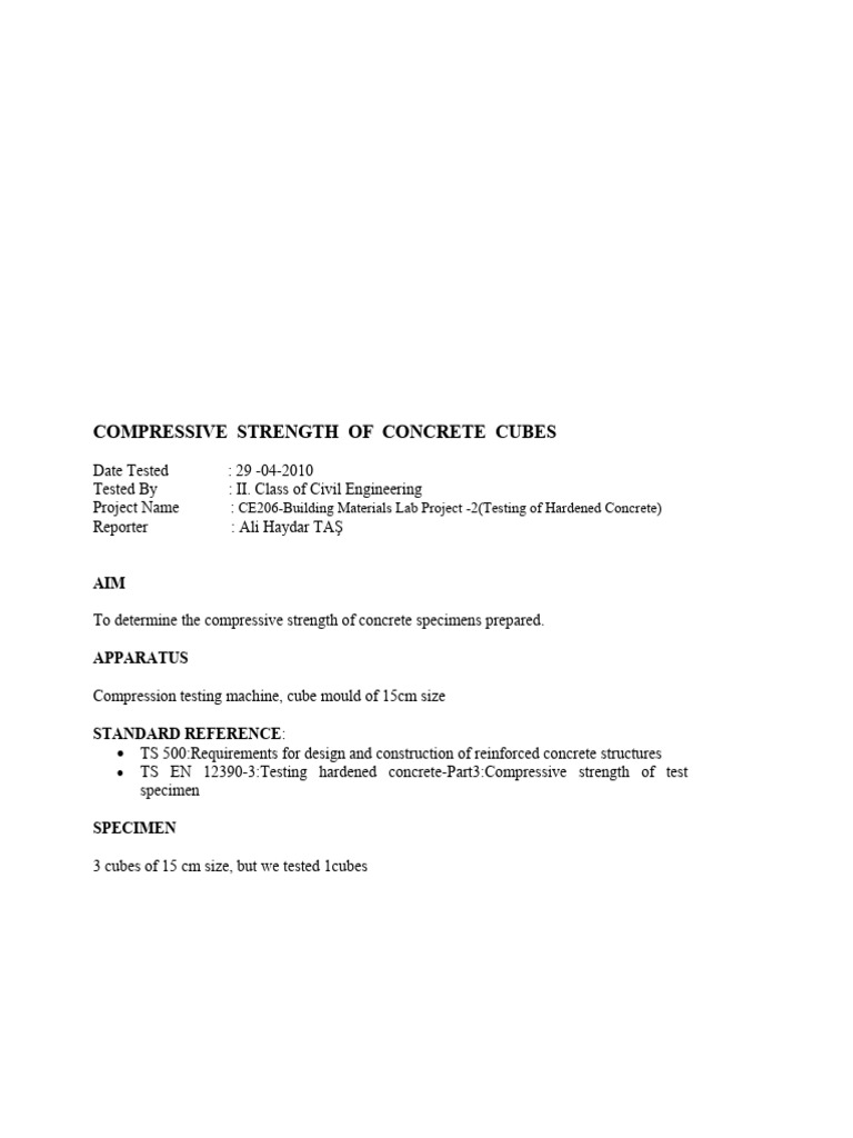 Compressive Strength Test On Concrete Cubes | PDF | Technology ...