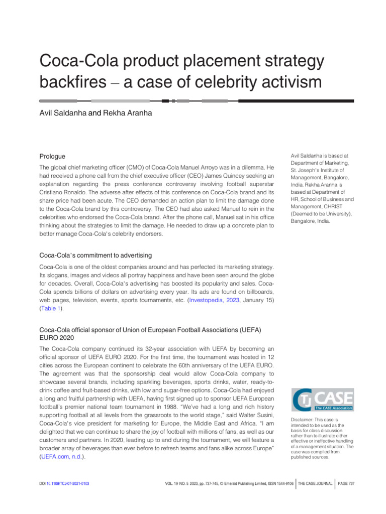 Coca-Cola Product Placement Strategy Backfires – a Case of Celebrity Activism Case Study | PDF ...