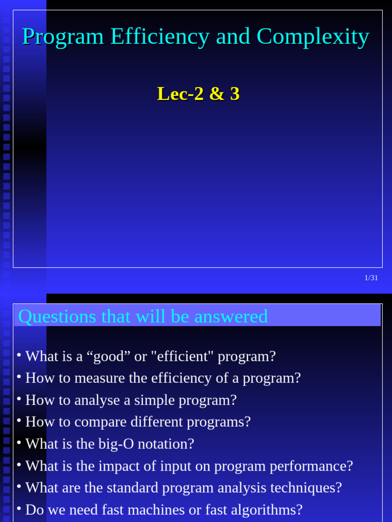 Lec 2 And 3 Program Efficency And Complexity 1 Pdf Time Complexity
