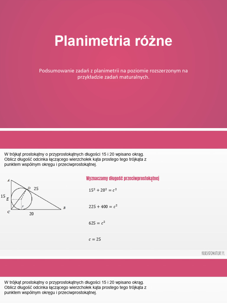 Planimetria R Różne Zadania Maturalne | PDF