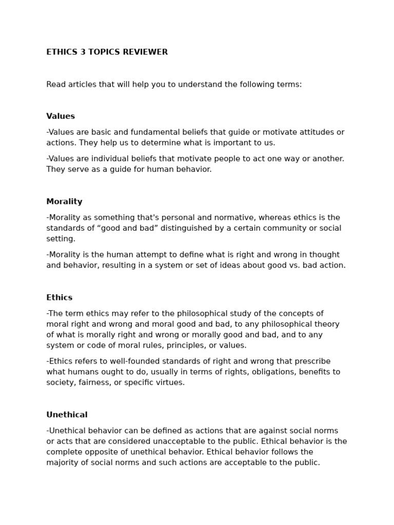 ETHICS-3-TOPICS-REVIEWER | PDF | Morality | Rights
