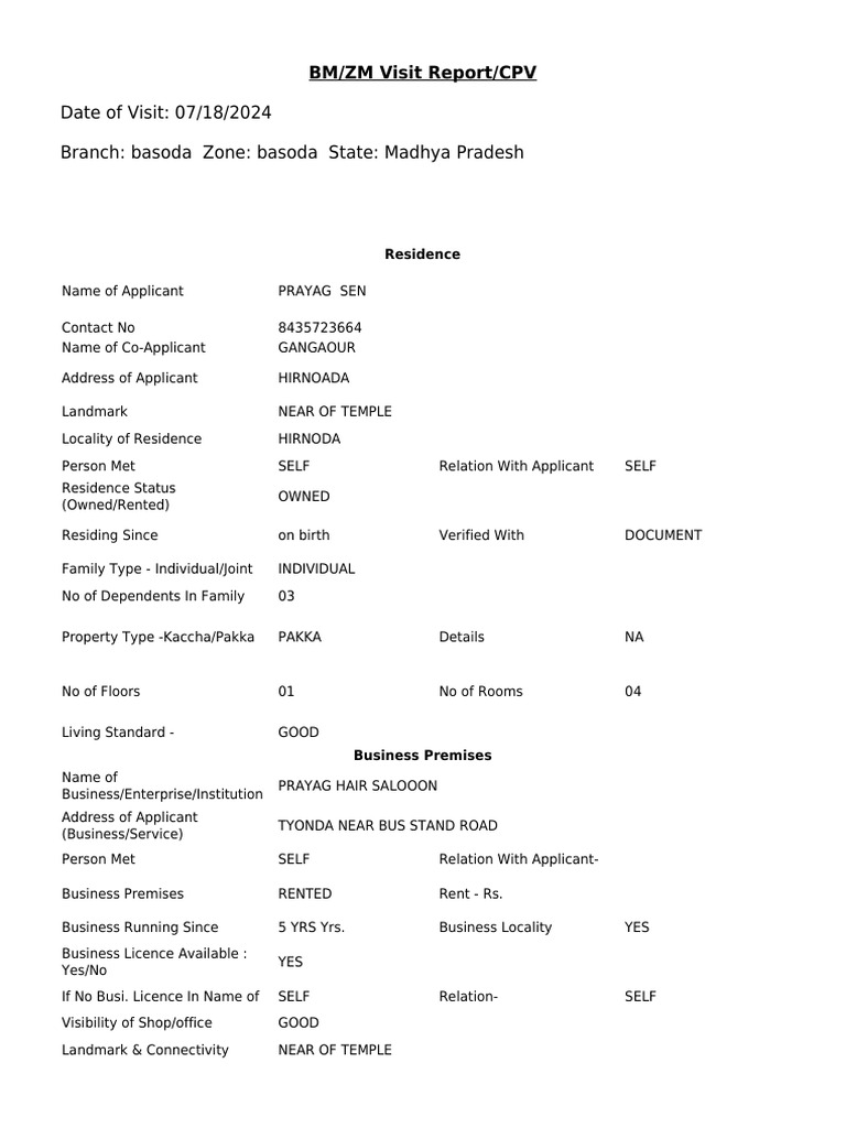 BM ZM Visit Report CPV | PDF | Economies | Business