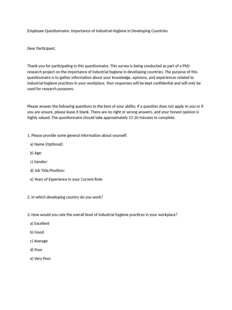 Industrial Hygiene Survey in Developing Countries | PDF | Occupational ...