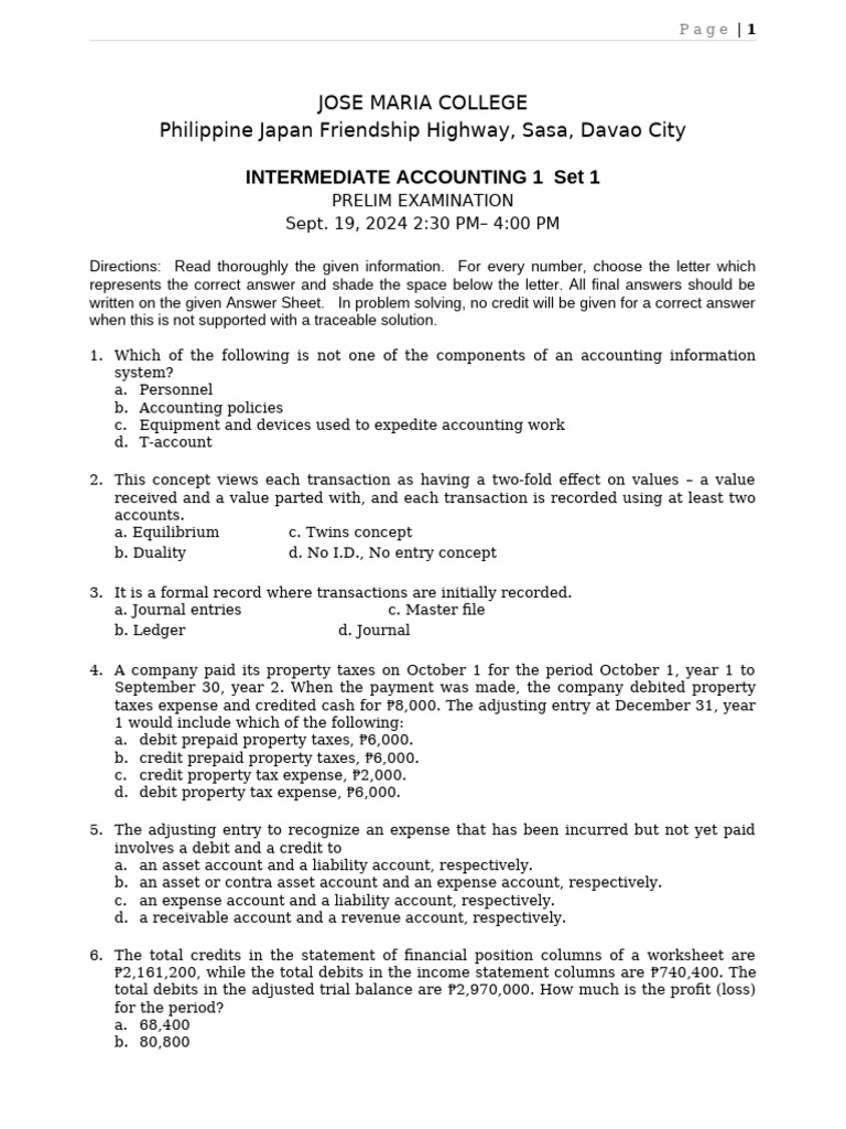 XX 1st Grading Exam Ia Master Questionnaire | PDF | Debits And Credits ...