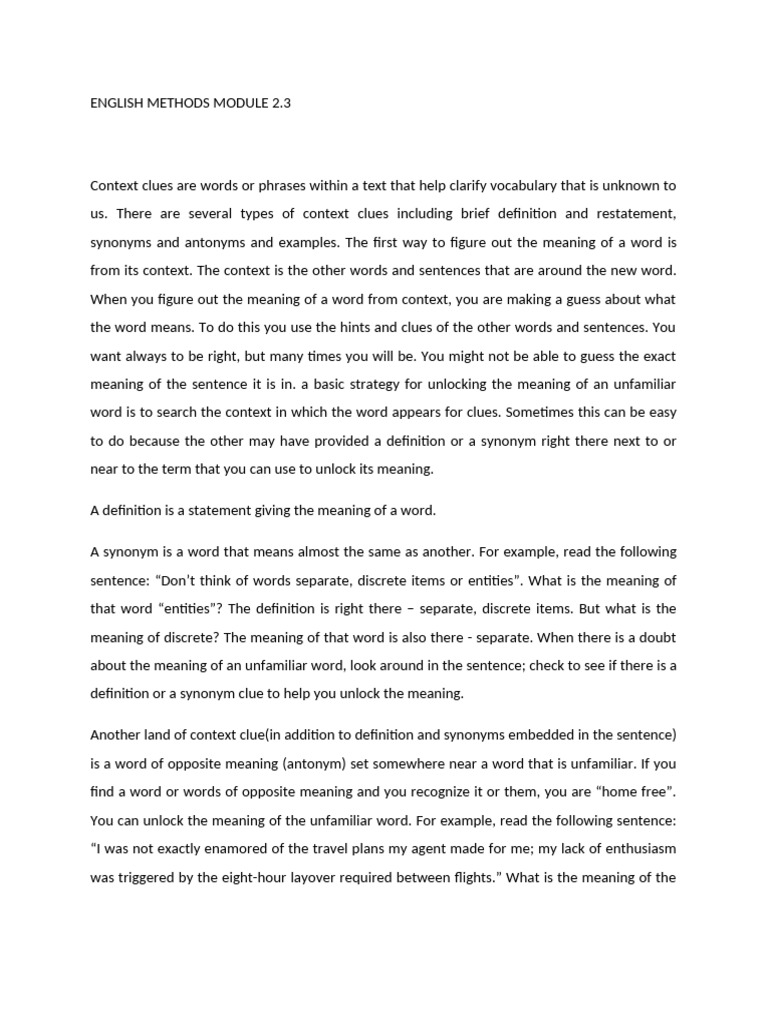 Unlocking Vocabulary with Context Clues | PDF | Word | Definition