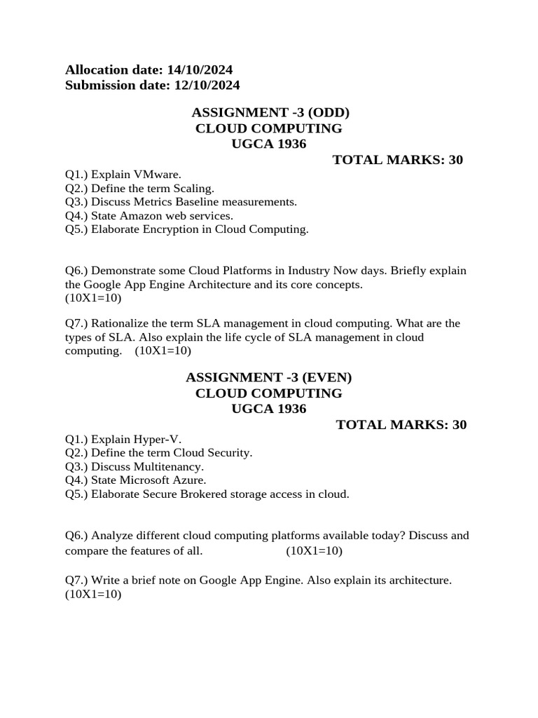 Cloud Computing Assignment Overview | PDF