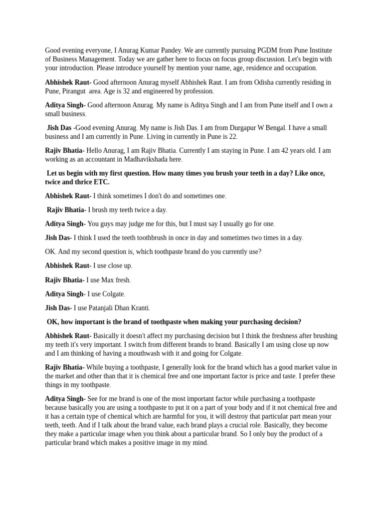 FGD and D.I. Merged File | PDF | Oral Hygiene | Toothbrush