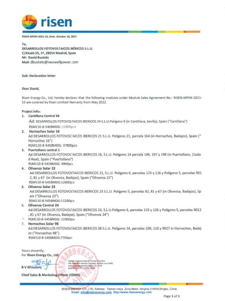 Risen Declaration Letter-DES sign | PDF