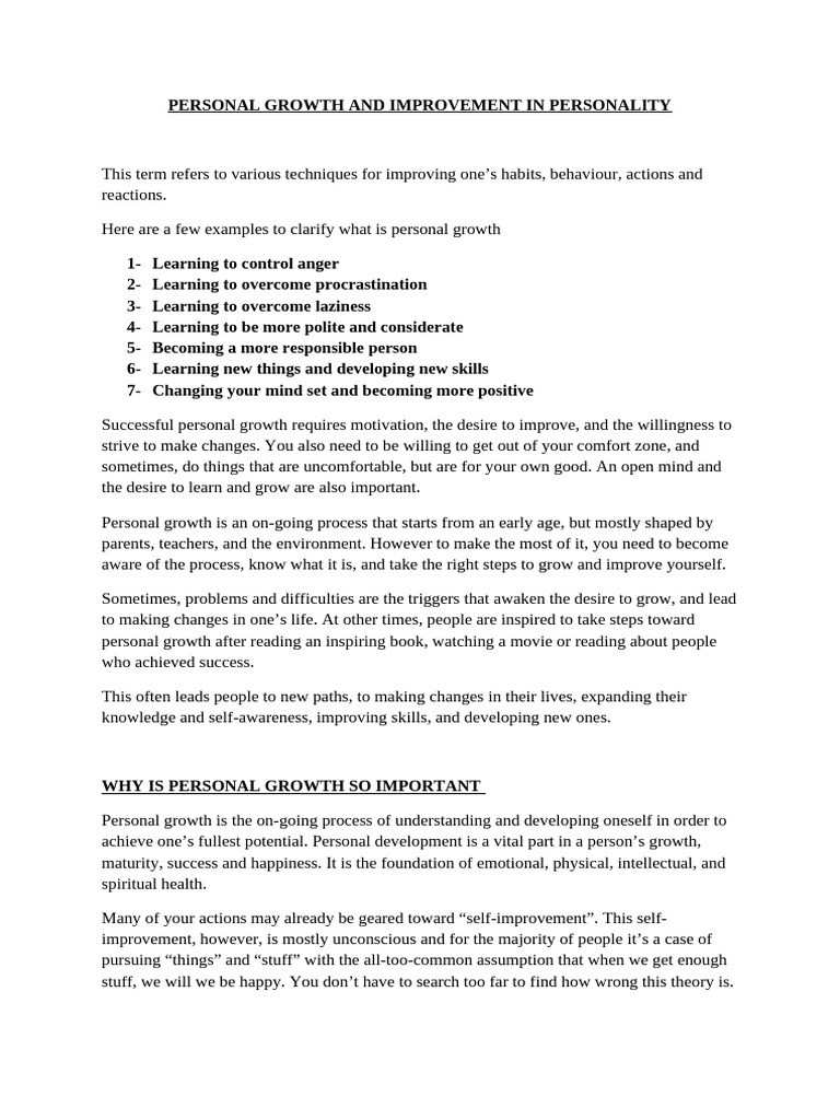 Personal Growth and Improvement in Personality | PDF | Personal ...