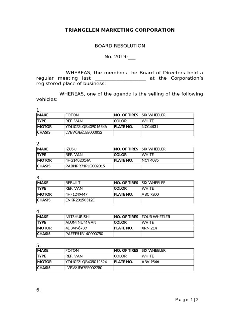 Tmc Board Reso to Sell | PDF | Vehicles | Transport