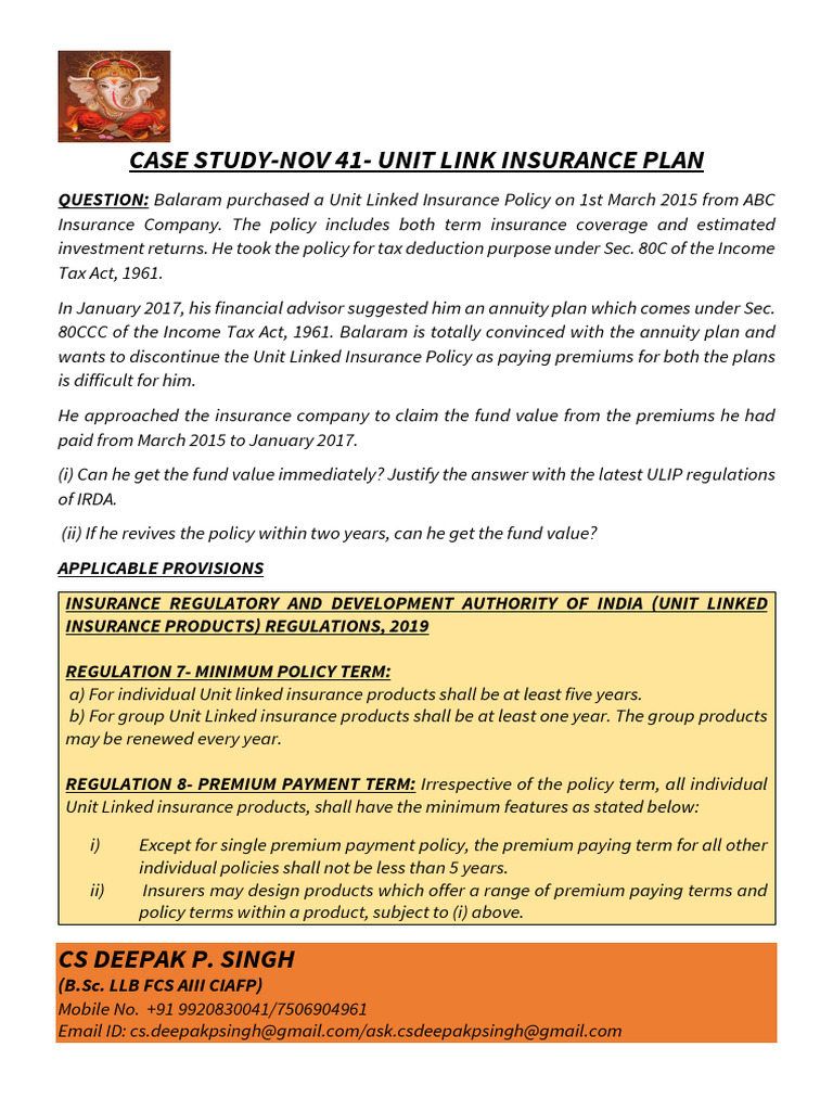 Case Study Unit Link Insurance Plan | PDF | Insurance | Investing