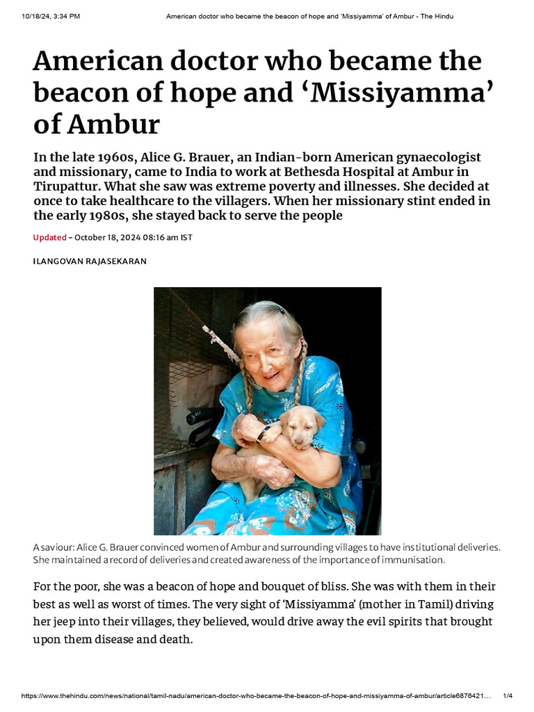 American Doctor Who Became The Beacon of Hope and Missiyamma' of Ambur ...