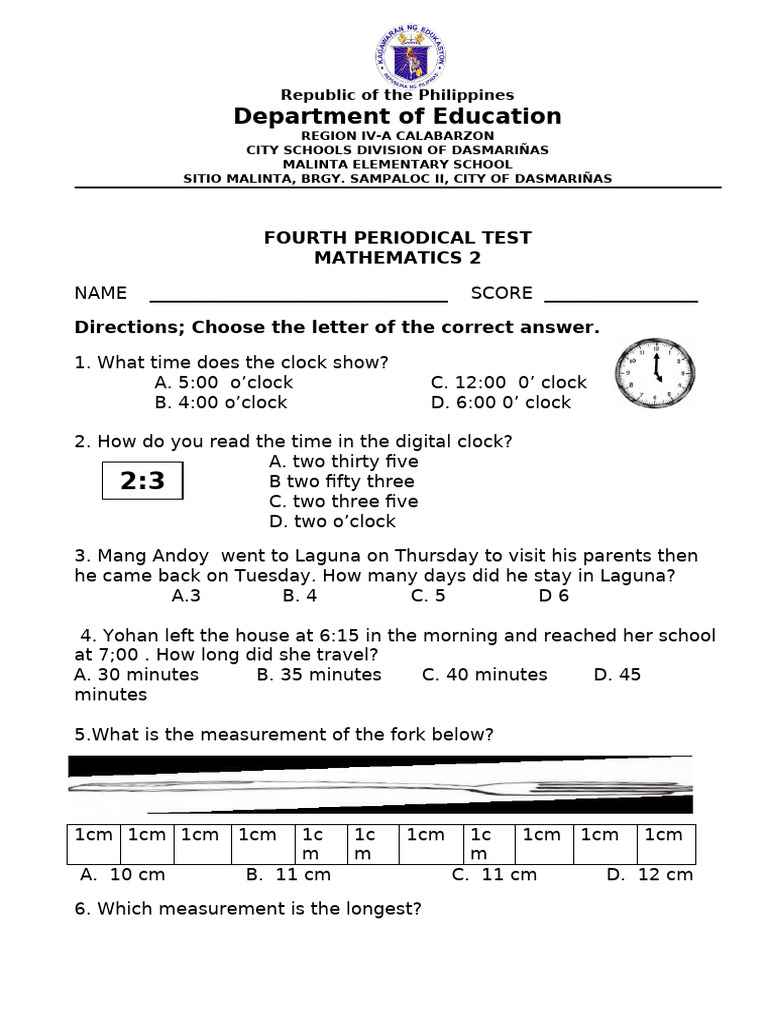 Pt Mathematics-2 q4 (1) | PDF | Kilogram | Units Of Measurement