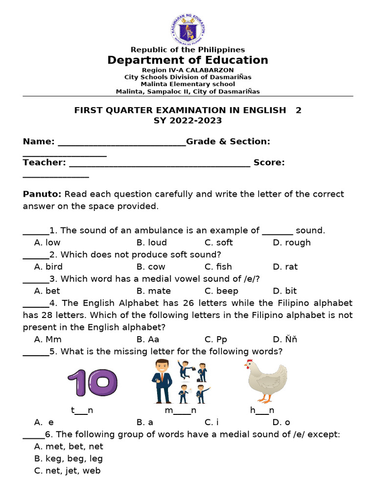 English 1st Quarter Exam | PDF | English Language | Linguistics