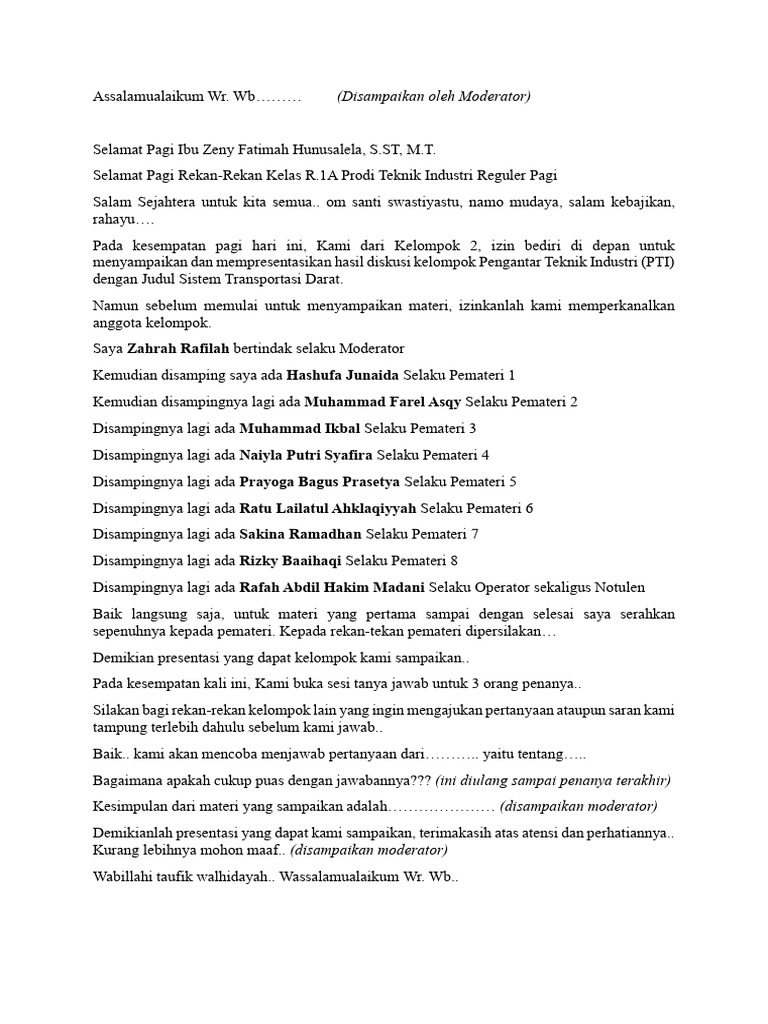 Teks Opening Number Presentasi - Bang Iki | PDF