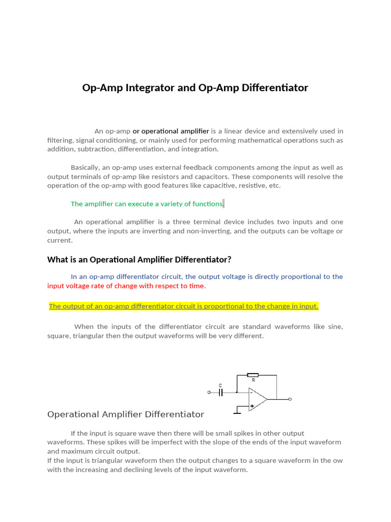 OP-AMP INTEGRATOR DIFFERENTIATOR (1) | PDF | Operational Amplifier ...