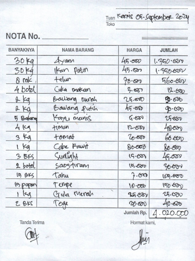 Nota Dan Form Penerimaan BRG 05-09-24 | PDF