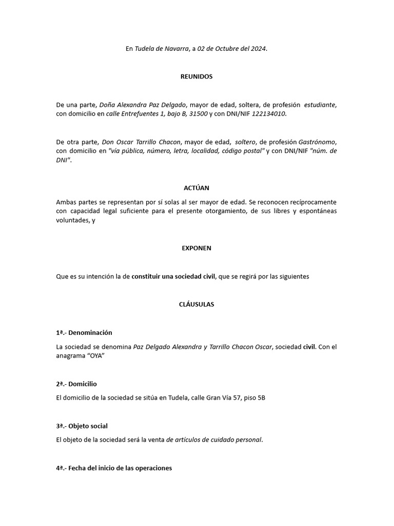 Constitucion Sociedad Civil en Documento Privado | PDF | Ciencias sociales