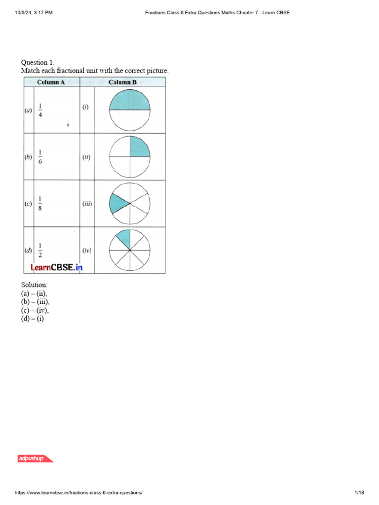 Class 6 Maths: Fraction Extra Questions | PDF | Mathematical Notation ...