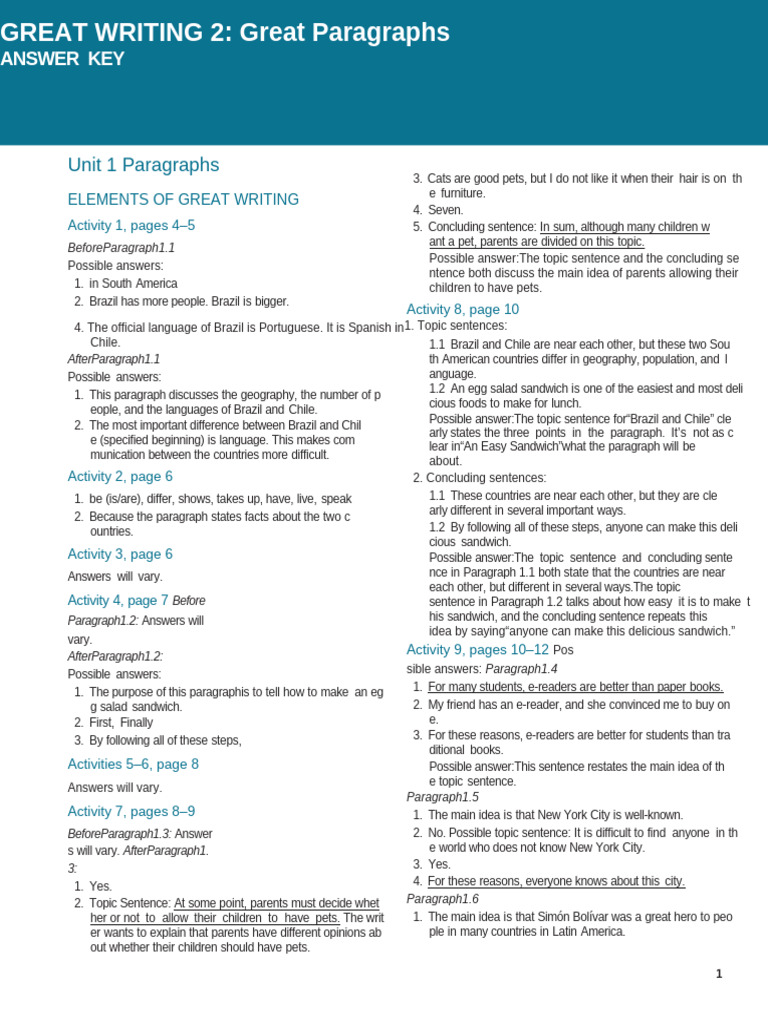 Great Writing 2: Paragraph Essentials | PDF | Continent
