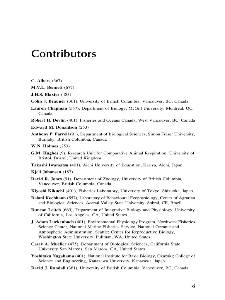 Contributors 2023 Fish-Physiology | PDF | Science & Mathematics