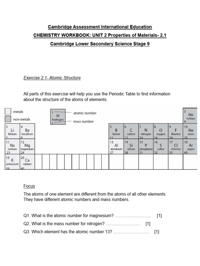 Chemistry Workbook- UNIT 2 Properties of Materials- CAMB_Stage9 | PDF ...