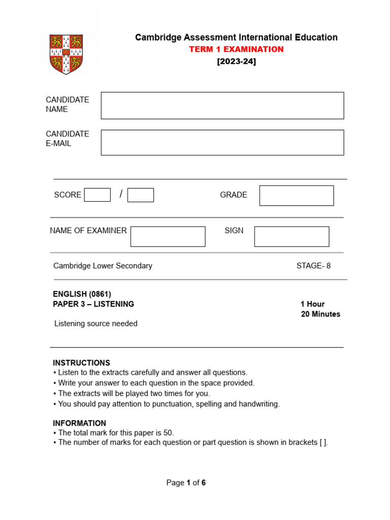 Term 1 Examination - English Paper 3 | PDF | Linguistics