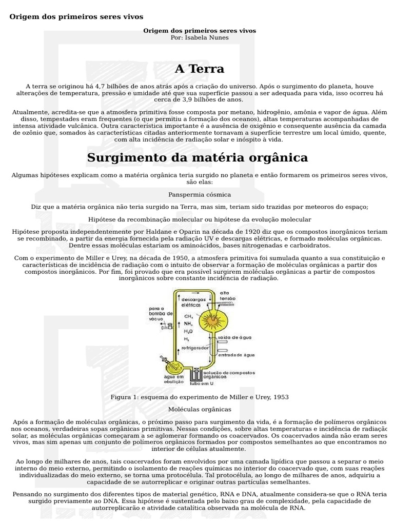 Origem dos Primeiros Seres Vivos na Terra | PDF | Organismos | Vida
