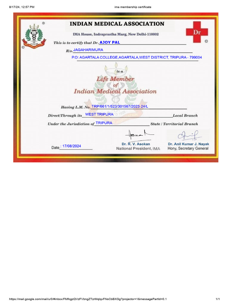 Ima Membership Certificate Ajoy | PDF
