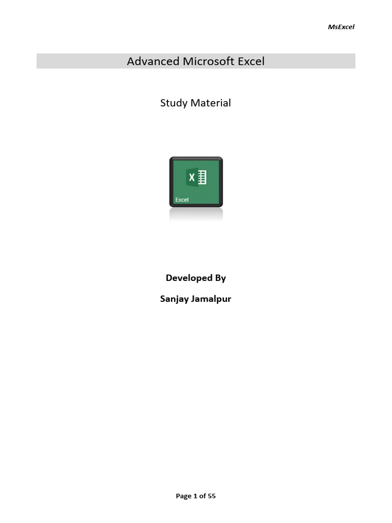 Ms-Excel Course (Study) Material | PDF | Spreadsheet | Microsoft Excel