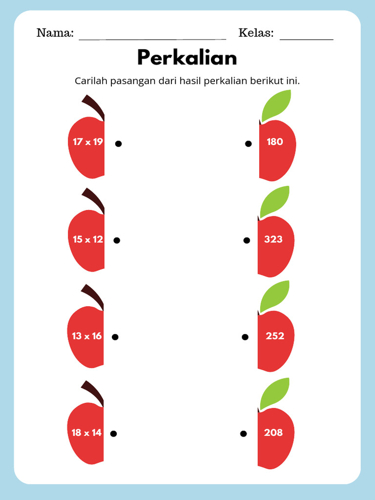 Perkalian Lembar Kerja Biru Sederhana | PDF