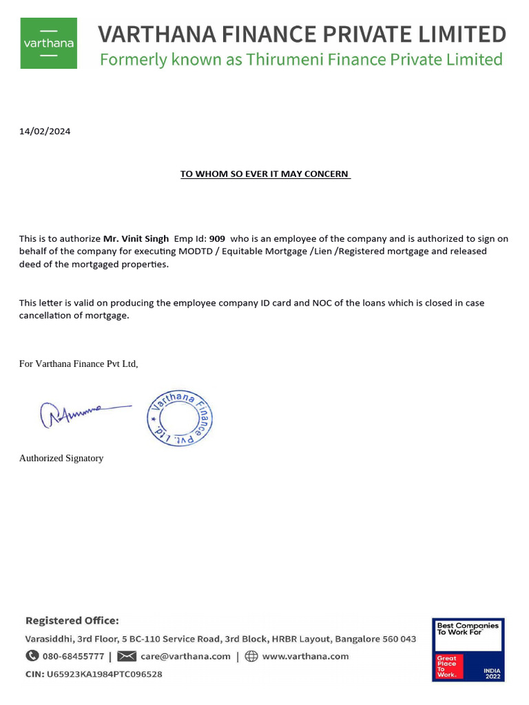Authorization letter of Vinit Singh | PDF